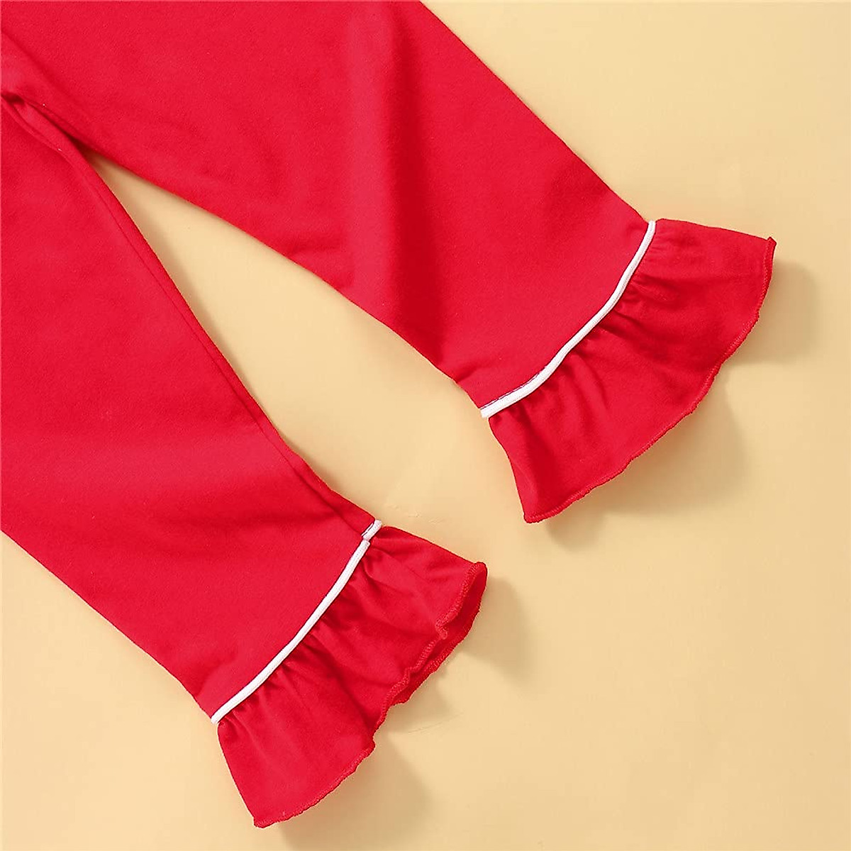 Ayalinggo Toddler Kids Baby Girl Solid Pjs Ruffle Long Sleeve Button Shirt Top and Pants Cotton 2Piece Pajamas Set (Red, 2-3T)