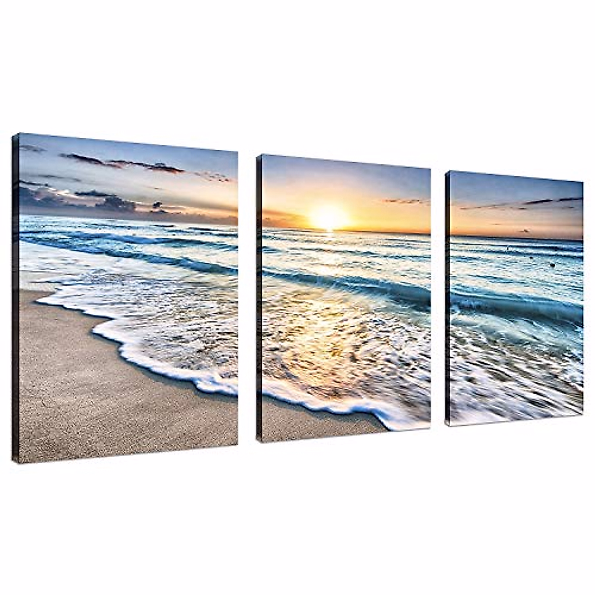 TutuBeer 3 Panel Beach Canvas Wall Art for Home Decor Blue Sea Sunset White Beach Painting The Picture Print On Canvas Seascape The Pictures for Home Decor Decoration,Ready to Hang