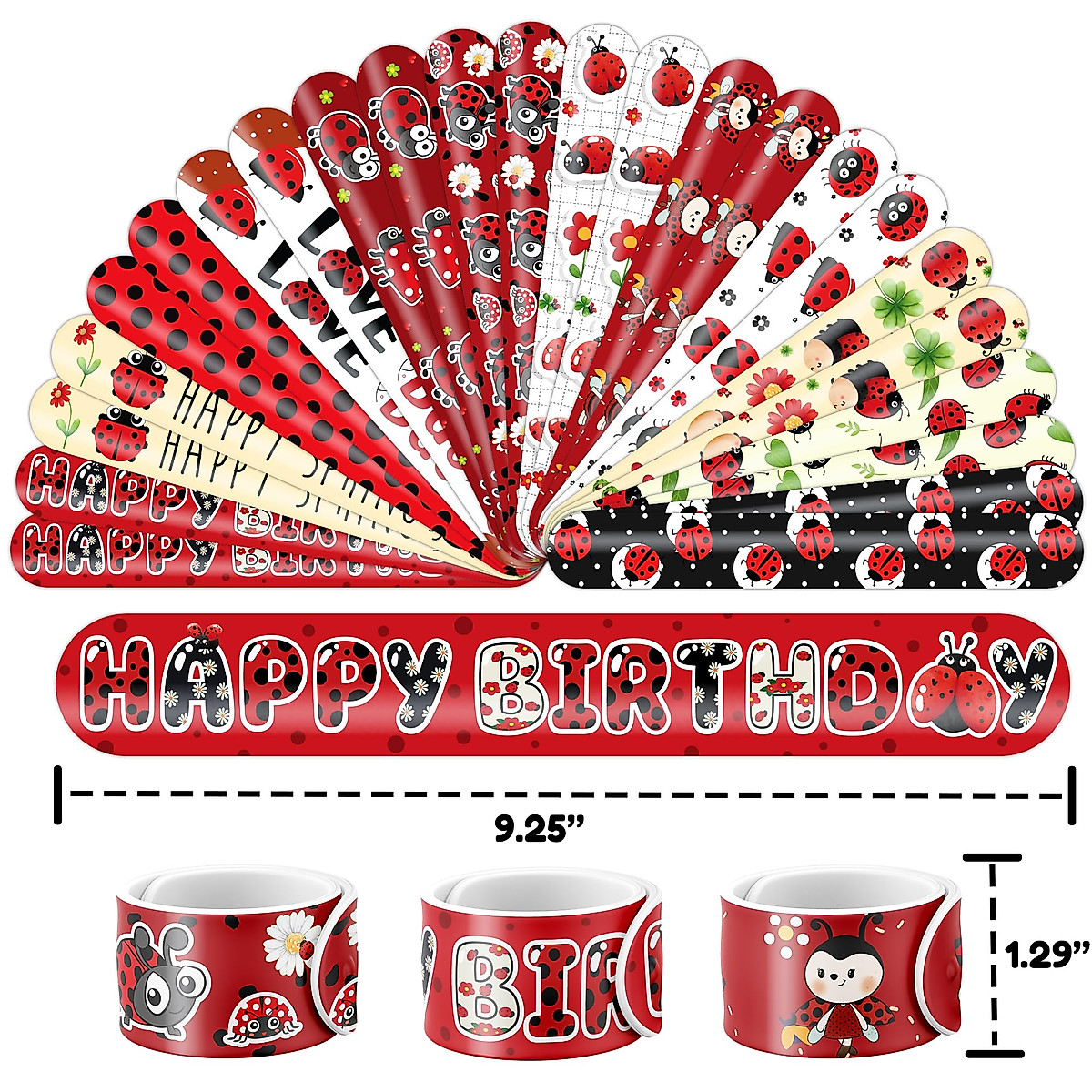 Cherisnowy 48 PCS Ladybug Party Favors 24PCS Tattoos Sticker 24PCS Slap Bracelets Wristbands Perfect for Themed Birthday Baby Showers or Classroom Rewards Ideal Decor and Gifts for Girls and Boys