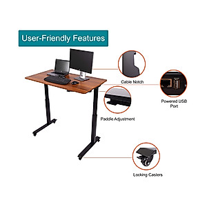 Stand Up Desk Store Electric Adjustable Height Standing Desk with Locking Casters and Furniture Feet (Black Frame/Black Top, 48" Wide)