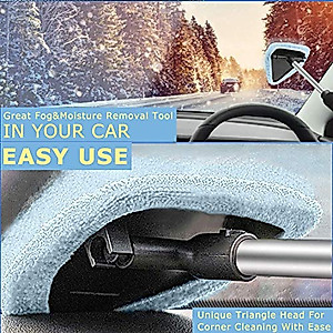 Windshield Wiper Tool Extendable Handle w/ Reusable Microfiber Bonnets Towel,Portable Auto Cleaning kit Interior Exterior,5 in 1 Car Brush Duster Glass Cleaner Set for Vehicle Home