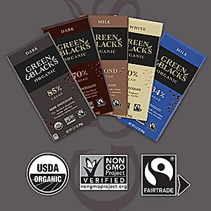 Green & Black’s Organic Chocolate Variety Pack, 85% Dark Chocolate, 70% Dark Chocolate, Milk Chocolate, Milk Chocolate with Almonds & White Chocolate, 8 - 3.17 oz Bars