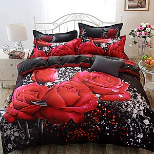 3D Bedding Set Home Textile Hot Red Rose Pattern 4pcs Queen Size Duvet Cover Sets Full King Twin Red Bed Sheet Set