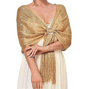 Aukmla Shawls and Wraps for Evening Dresses Party Scarf with Crystal Buckle Weddings Accessories for Bride and Bridesmaids (Gold)