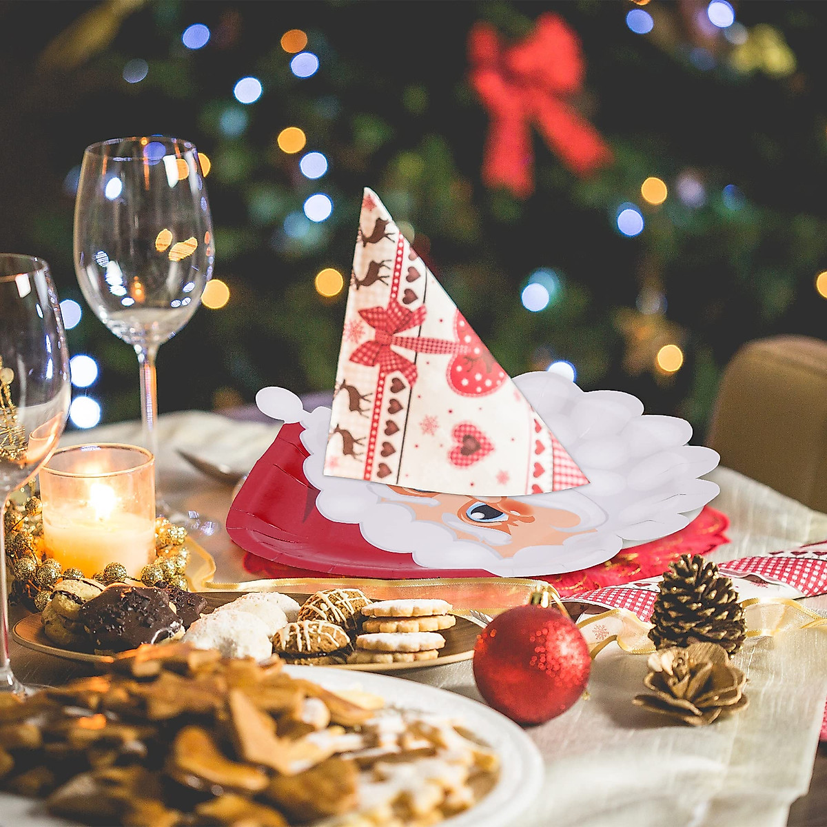 WBCBEC 24 Pieces Santa Christmas Themed Paper Plates Disposable Christmas Party Paper Plates Dinnerware Plates for Christmas Party Winter Season Dishware Holiday Baking Cookie Plate, 8.4 x 7.0 Inches