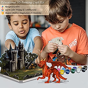 Kids Arts Crafts Set - Dragon Toys Painting Kit with 3 Dragons Figurines and 3D Jigsaw Puzzle Castle, Best Tween Paint Gift to Create Own Powerful Dragon
