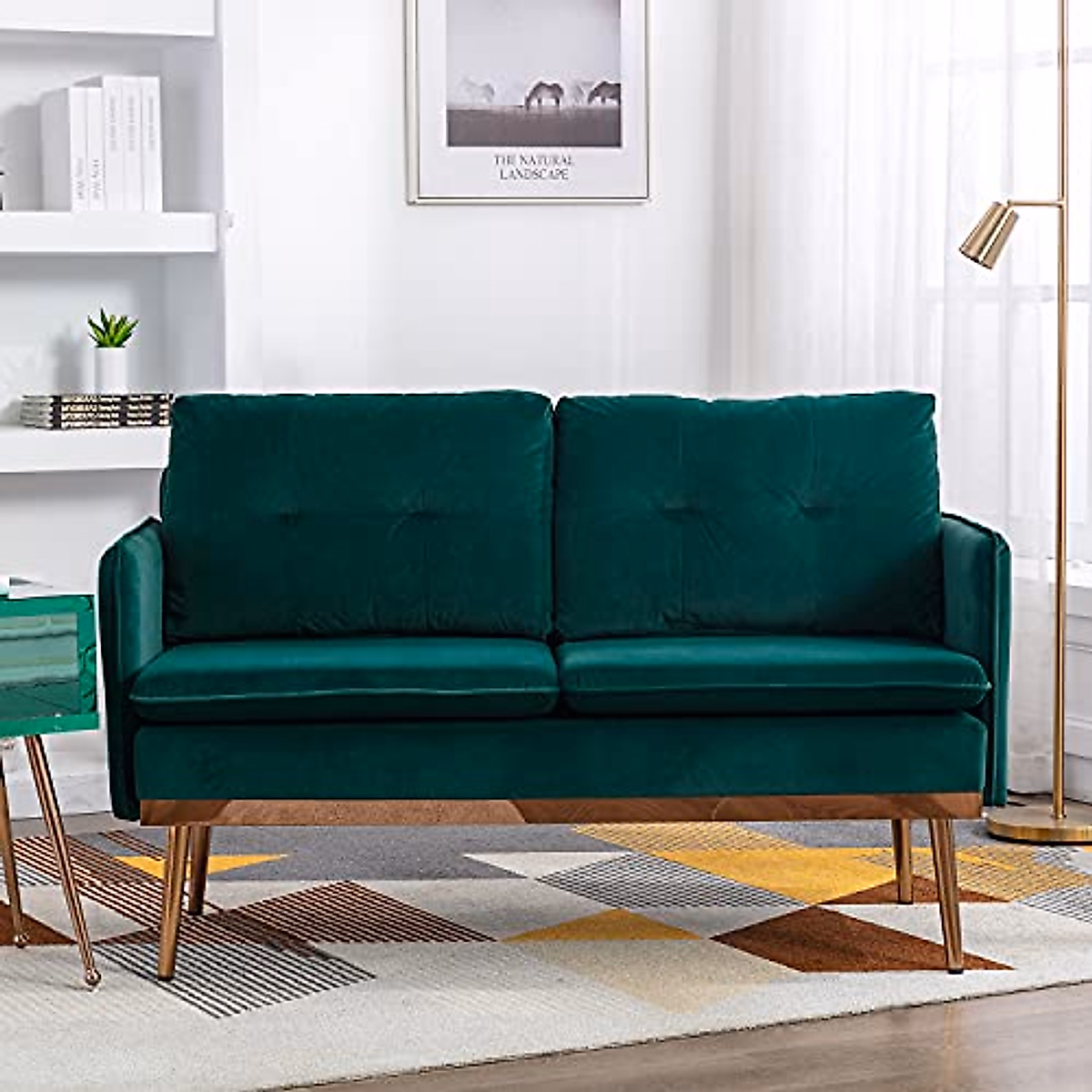 Baysitone 56-inch Small Velvet Sofa, Modern Loveseat Couch with Rose Golden Metal Legs, 700 Pounds Weight Capacity, Twin Size Sofa Couch with Removable Cushion for Living Room and Bedroom (Green)