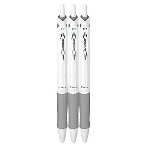 Pilot Acroball Pure White Fine 0.7mm Vivid Ball Point Pens Black Ink (3 Count)