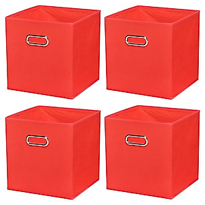 PATIKIL Foldable Storage Cube Bins, 4 Pcs Fabric Storage Bins Cube Organizer with Handle for Home Bedroom Shelf Closet Organization, Red (13"x13"x13")