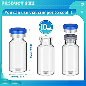 Lallisa 50 Pack Glass Vials Clear Glass Headspace Vials with Plastic-Aluminum Flip Caps and Rubber Stoppers Flat Bottom Lab Vial Sealed Sample Vials