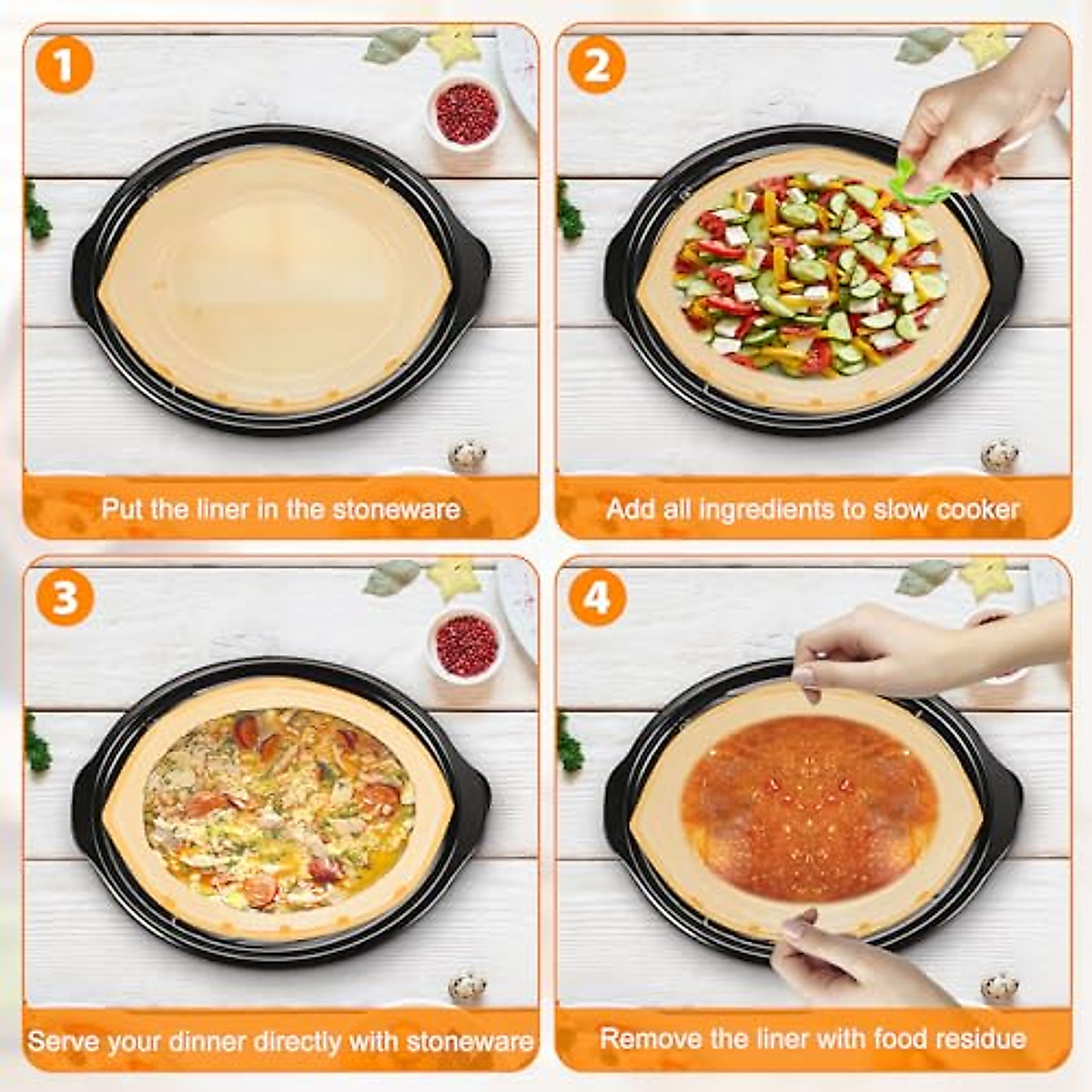 Ghojet Silicone Slow Cooker Liners Fits 6-10 QT Crock Pot Orange and Blue Silicone Crock Pot Liners Reusable Crock Pot Bags Liners for Round or Oval Pots Large Size Dishwasher Safe Leak-Proof Cooking