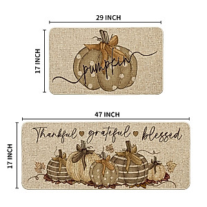 Artoid Mode Polka Dot Pumpkin Maple Leaf Fall Kitchen Mats Set of 2, Thanksgiving Home Decor Low-Profile Kitchen Rugs for Floor - 17x29 and 17x47 Inch