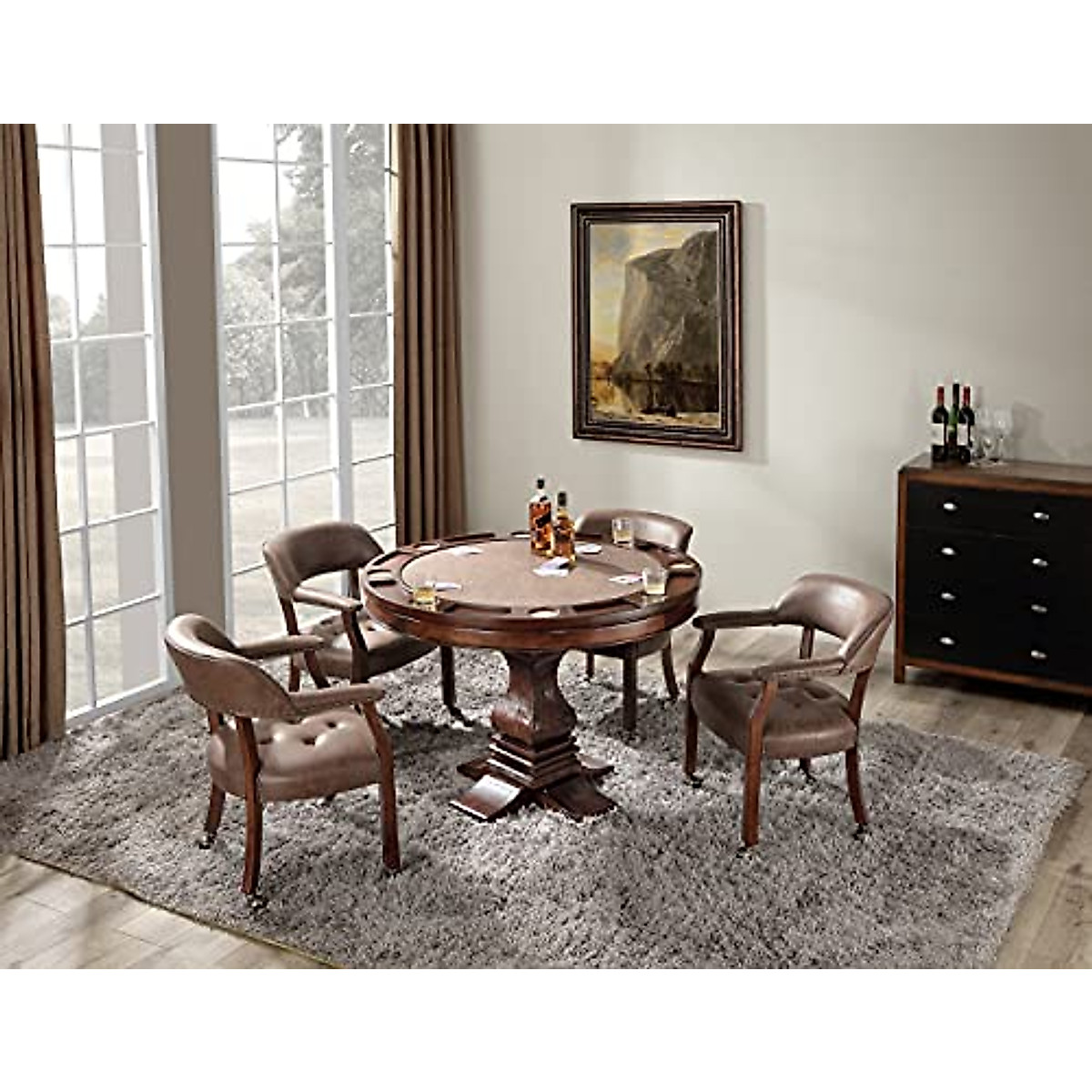 MODERION Solid Wood Boss Caption's Chairs,Dinning Chairs with Wheels and Arms,Office Desk Chairs, Classic Swivel Accent Chairs with Upholstered,Dinner Chairs, 31.5¡±H for Living Room Retro SY318DK