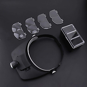 Meichoon Head-Mounted Magnifying Glass with 3 LED Lamps,Watchmaker Repair Tool Magnifier,6 Multiple Interchangeable Lenses,1X 1.5X 2X 2.5X 3.5X 8X