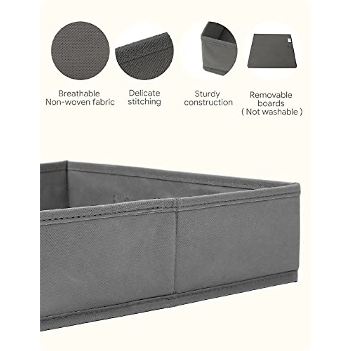 Teklar Dresser Drawer Organizers for Clothing [10 Pack] Foldable Fabric Shallow Clothes Drawer Dividers with 3.2" Height for Baby Clothes, Underwear, Sock, Bra (6 Medium + 4 Large, Grey)