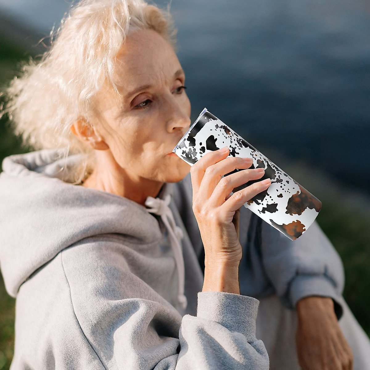 Mhrevyi Cow Print Skinny Tumbler With Lid and Straw - 20 oz Insulated Stainless Steel Travel - Cup Cow Stuff Accessories Decor - Double Wall Coffee Mug - Birthday Gifts for Mom, Sister, Friends, Women