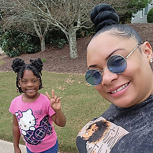 PORADAY Circle Lennon Glasses Retro Round Polarized Sunglasses Hippie Style Small Circle Sun Glasses (Silver/Clear Blue)