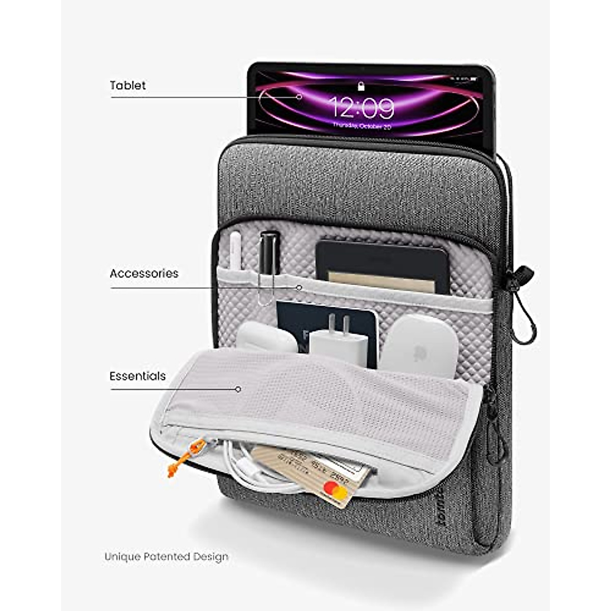 tomtoc Tablet Shoulder Bag for 12.9-inch New iPad Pro M2&M1 2022-2018 with Magic Keyboard and Smart Keyboard Folio, Surface Pro 8/X/7+/7/6/5, Spill-Water Resistant Cordura Fabric Tablet Sleeve