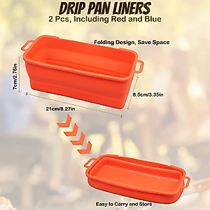 CANIPHA 2Pcs Silicone Grease Cup Liners for Blackstone 17/22/28/30/36 Inch Griddle, Foldable Catcher Tray Liner, Reusable Drip Pan for Black Stone Trays Gate, Griddle Accessories(Blue, Red)