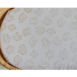 NODNAL CO. 3 Fitted Gold Bassinet Sheets Set for Baby Girl - 100% Oeko-TEX Cotton - Shimmery Glitter Geometric Shapes, Dots and Lines - Cradle/Moses Basket Hourglass, Oval & Rectangle Mattress Sheet