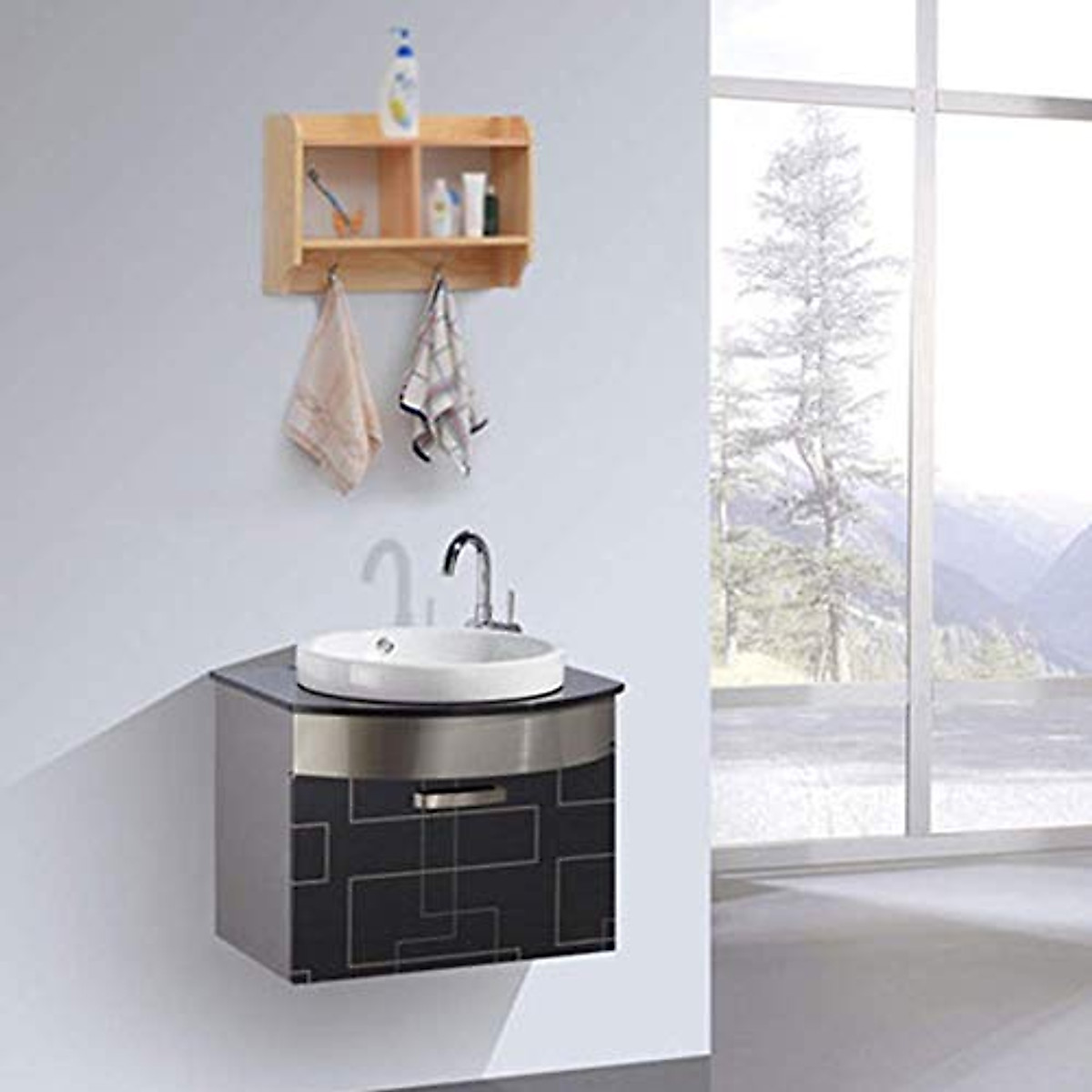 PIBM Stylish Simplicity Shelf Wall Mounted Floating Rack Shelves Storage Shelves Wooden Bookshelf Solid Hook up Bedroom Bearing Strong,2 Sizes,2/3 Grid, Wood , 90x19.5x41cm