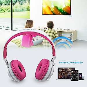 Riwbox WT-7S Bluetooth Headphones Light Up, Foldable Stero Wireless Headset with Microphone and Volume Control for PC/Cell Phones/TV/iPad (Pink)