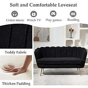 anwickjeff 59" Wide Modern Boucle Loveseat Small Sofa Small Mini Room Couch 2-Seater Sofa with Gold Metal Legs for Small Space Office Studio Apartment Bedroom (Black)