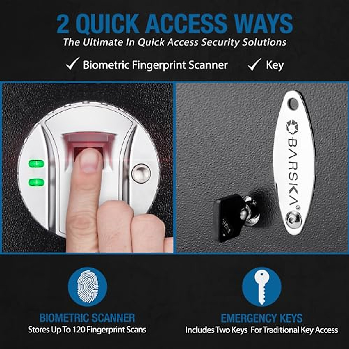 Barska AX11620 Biometric Fingerprint Mini Security Home Safe Box 0.29 Cubic Ft, Black, 12" x 8" x 7.75"
