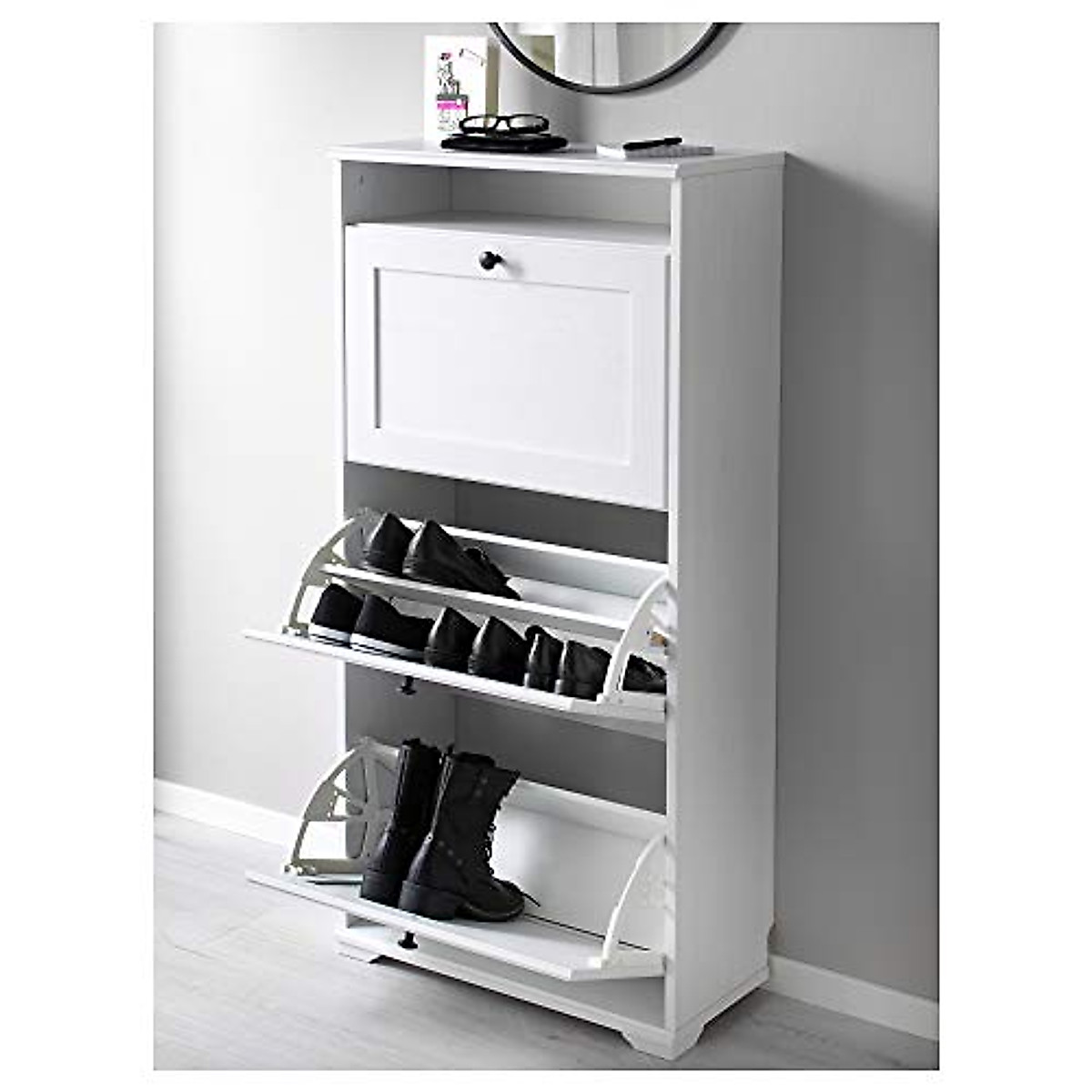 IKEA Brusali Shoe Cabinet With 3 Compartments, White