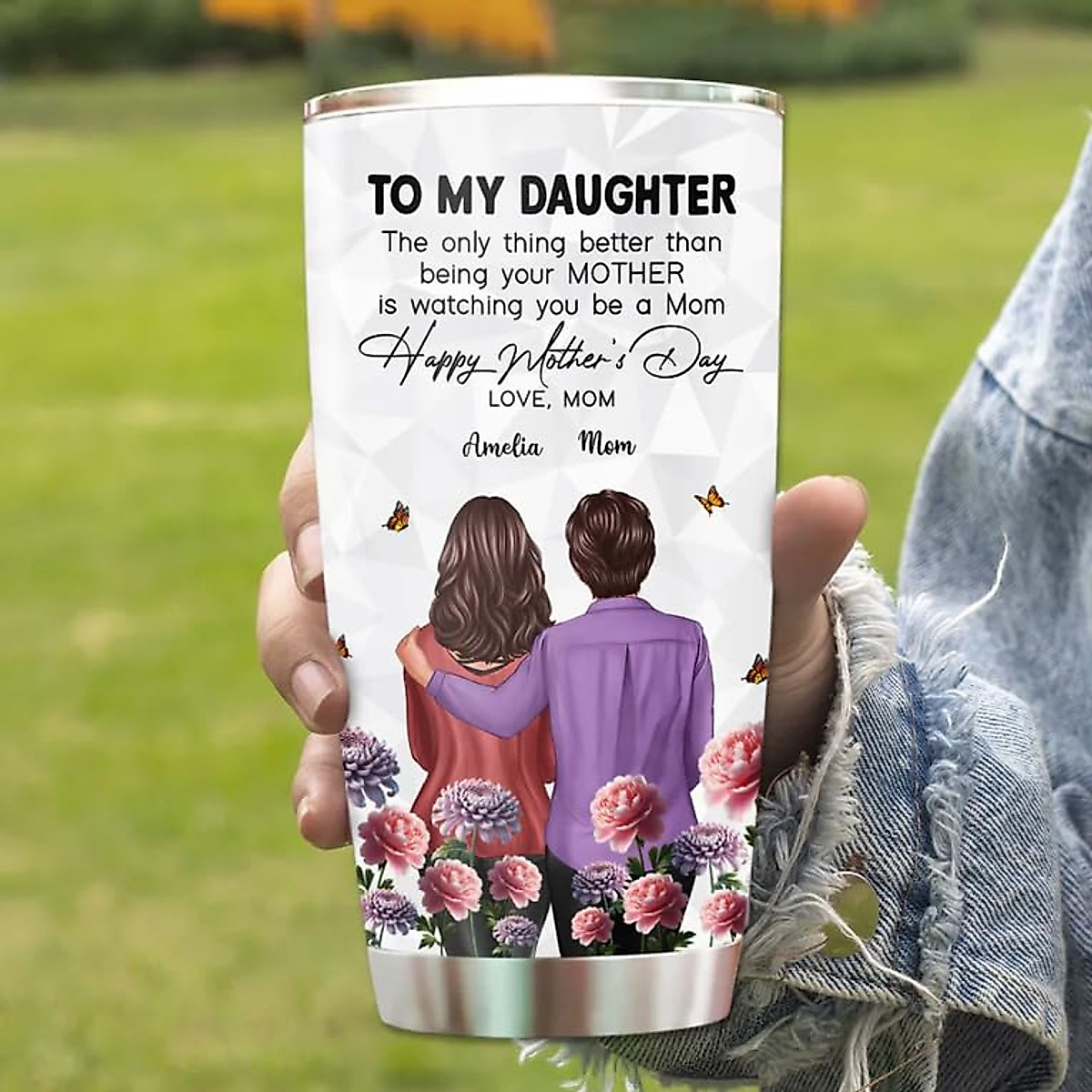 ORIWAVE To My Daughter From Mom Happy Mother's Day Birth Flower, Christmas, Birthday Personalized Tumbler 20 Oz Stainless Steel For Mom, Daughter, Grandma