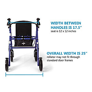 Medline Standard Steel Folding Rollator Walker with 8" Wheels, Supports up to 350 lbs, Blue