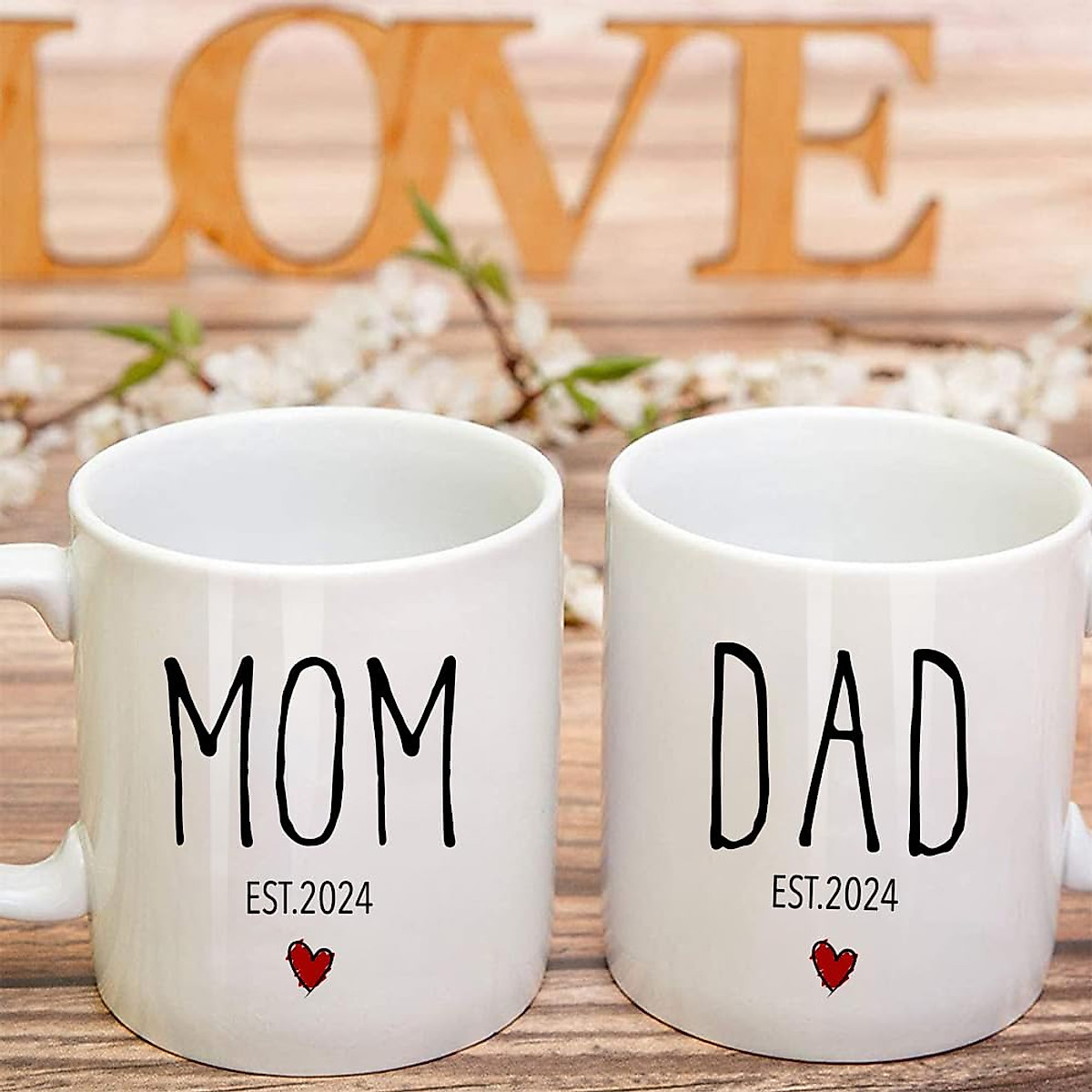 CHIEN-CHI LILI SUUURA-OO Est 2024 New Mom Dad Mug Coffee Mug Gift for Parents, Est 2024 couple shower wedding shower expecting parents, New Parents Gift Set of 2 Mugs-76