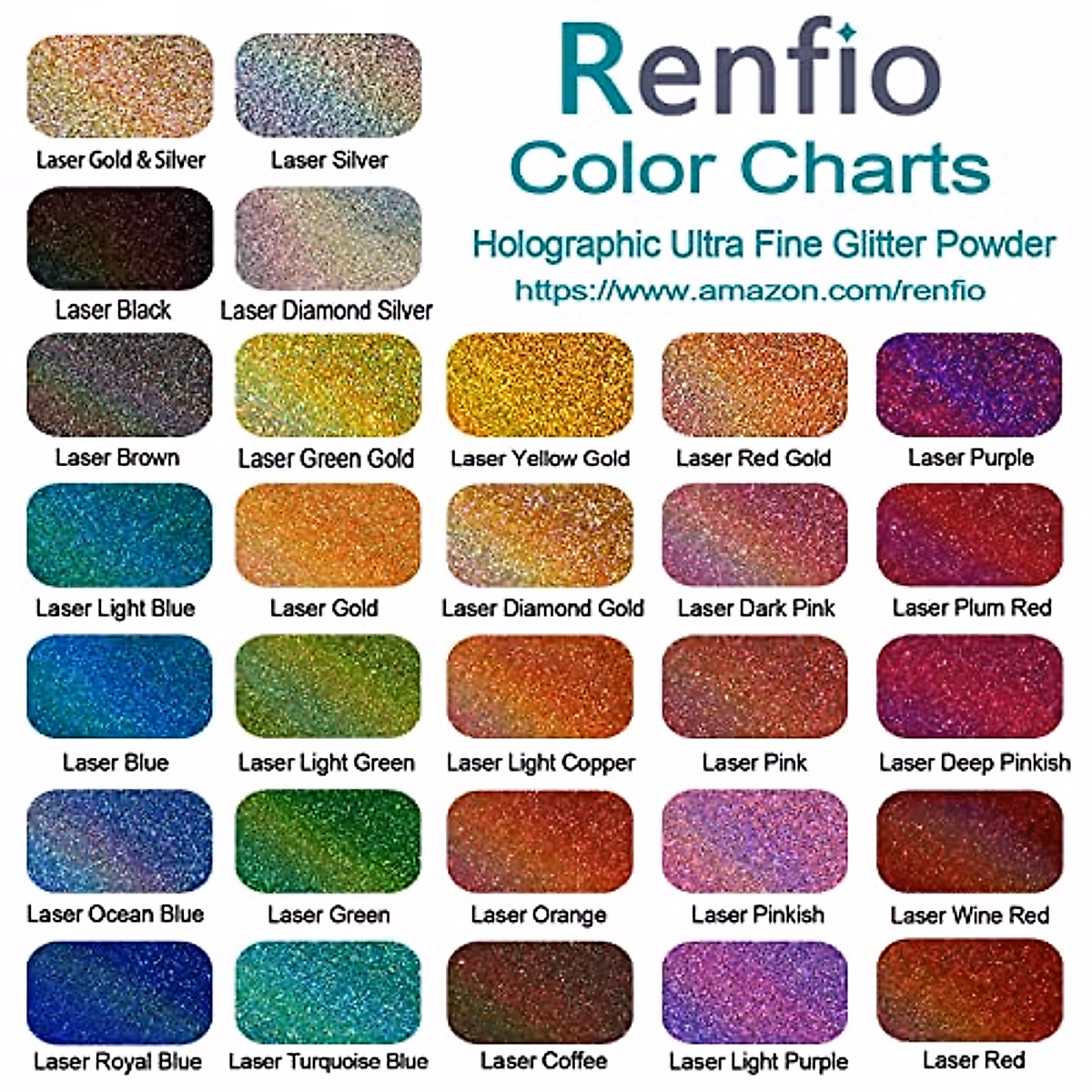 Renfio Holographic Silver Ultra Fine Glitter Powder, 3.5 Oz (100g) Metallic PET Flake 1/128" 0.008" 0.2mm Face Glitters for Craft Resin Pigment Tumbler Ornament Painting Hair - Diamond Laser Silver