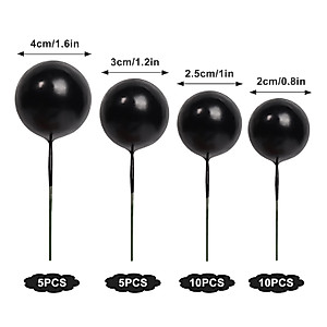30 PCS Balls Cake Topper DIY Cake Insert Toppers Ball Cake Picks Cupcake Topper for Birthday Party Baby Shower Wedding Cake Decoration（Black）