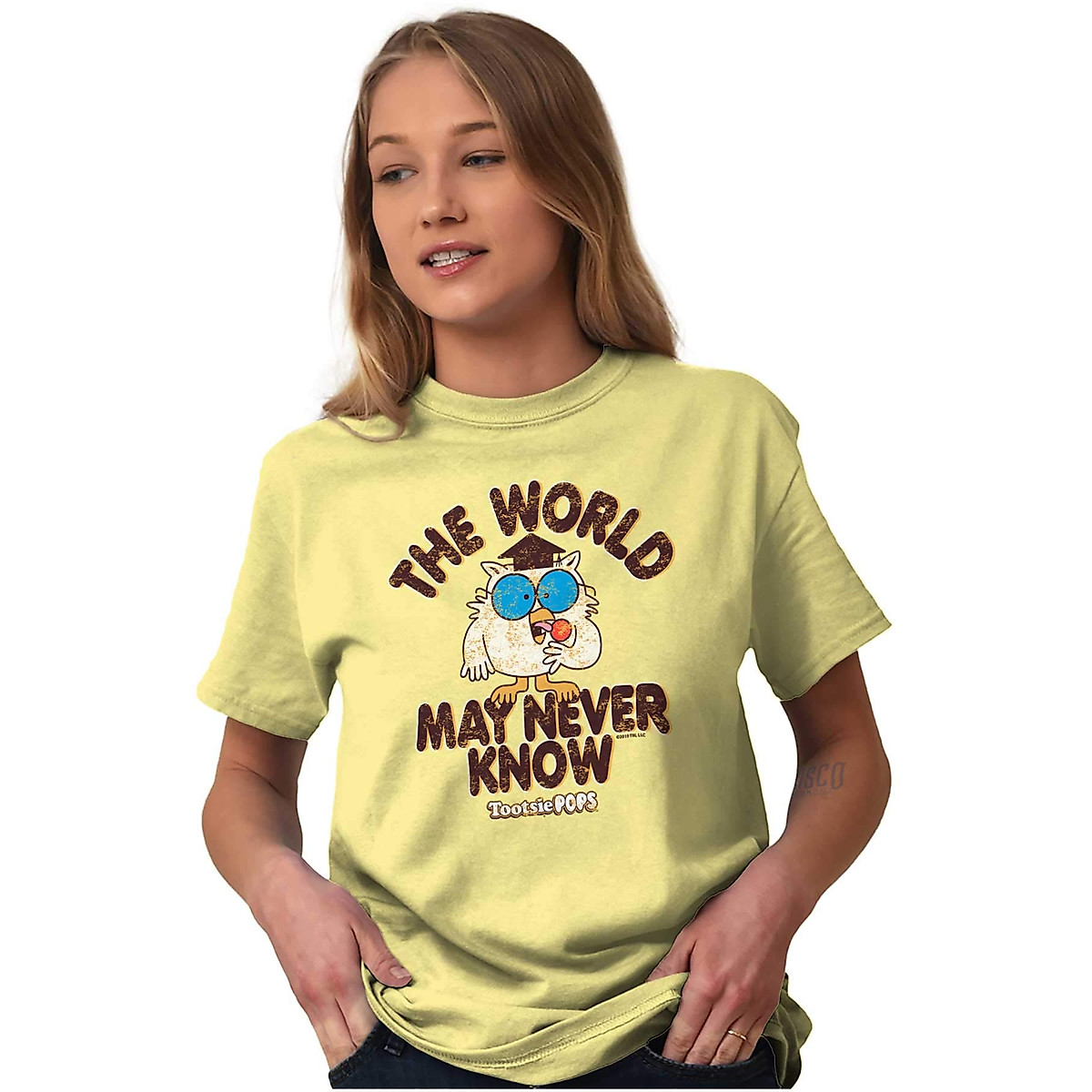 The World May Never Know Tootsie Pop Graphic T Shirt Men or Women Yellow Haze