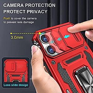 2023 NEW CASE for iPhone 13 Pro Max Case with Stand & Camera Cover Slide,Built-in 180°+360° Rotate Ring Kickstand,Shockproof Military Grade Drop Protective Phone Cover iPhone 13 Pro Max Case Red