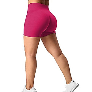 YEOREO Women Intensify Athletic Shorts Seamless Scrunch Workout Shorts High Waisted Active Gym Yoga Shorts Pink M
