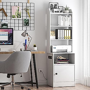 Gdvsclr Nightstand with Charging Station, 55.3" Tall Nightstand with Adjustable Shelves, Bedside Tables with Storage Cabinet, End Table for Living Room, Bedroom, Study Room, Home Office, White