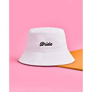xo, Fetti Bachelorette Party Decorations White Bride Bucket Hat | Bridal Gift, White and Black Embroidered, Cotton, Engagement