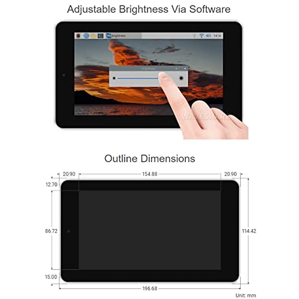 Waveshare 7inch Touch Screen All-in-One Kit Designed for Raspberry Pi CM4 with 5MP Camera Aluminum Case Includes CSI, HDMI, USB, M.2, ETH, RS232, RS485 Interfaces