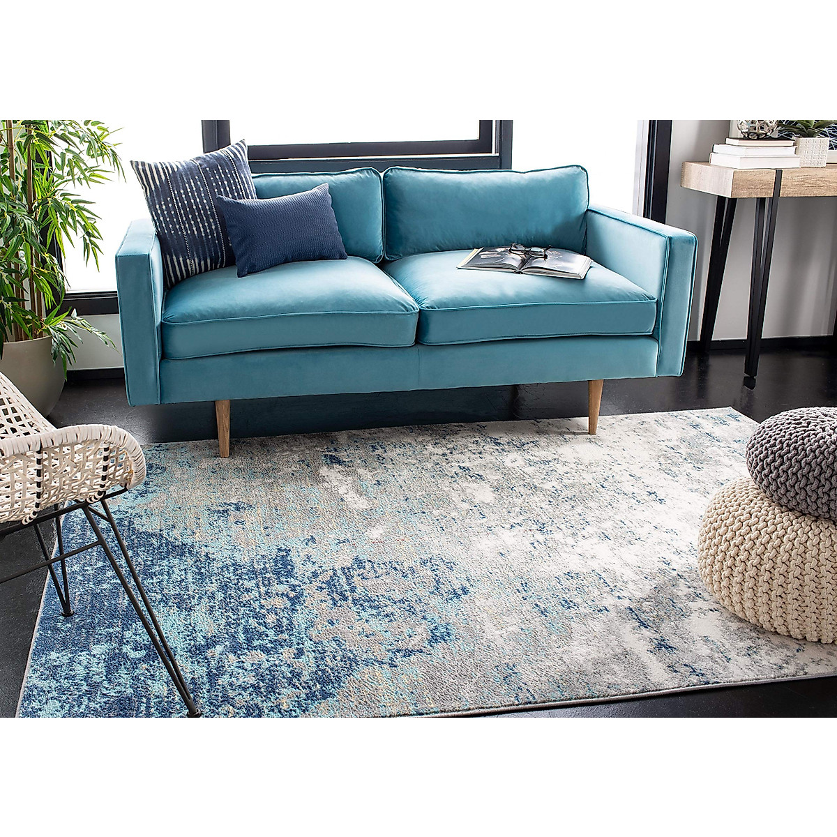 SAFAVIEH Jasper Collection Area Rug - 9' x 12', Grey & Blue, Modern Abstract Design, Non-Shedding & Easy Care, Ideal for High Traffic Areas in Living Room, Bedroom (JSP107G)