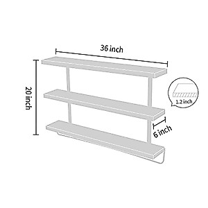 Coral Flower Industrial 3-Tier Floating Shelf with Towel Bar, Walnut