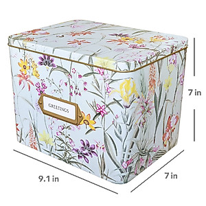 Vinca Blue Greeting Card Organizer and Storage Box with Dividers, Cards, and Envelopes | Greeting Card Keeper, Notecard Box, Birthday Card Organizer (Floral)