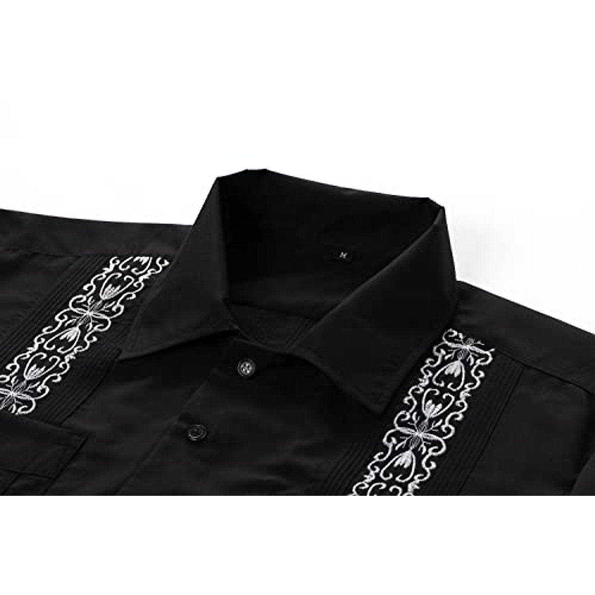 Men's Guayabera Shirts Short Sleeve Casual Snap Shirts(Black XL)