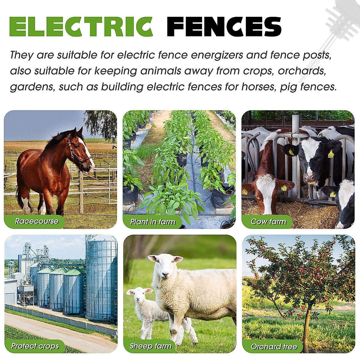 Sweetude 200 Pcs Electric Fence Insulator with 1 Pcs Insulator Socket Tool Screw in Ring Post Wood Post Electric Fence Ring with Socket Tool for Animal(Black)