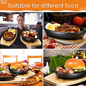 Mifoci 12 Sets Cast Iron Skillet with Wooden Base Mini Cast Iron Fajita Plates Oval Dish Tray Serving Sizzling Plate Cast Iron Pan for Baking Roasting Cooking Kitchen Restaurant,8.7 x 4.7 x 1.6 Inch