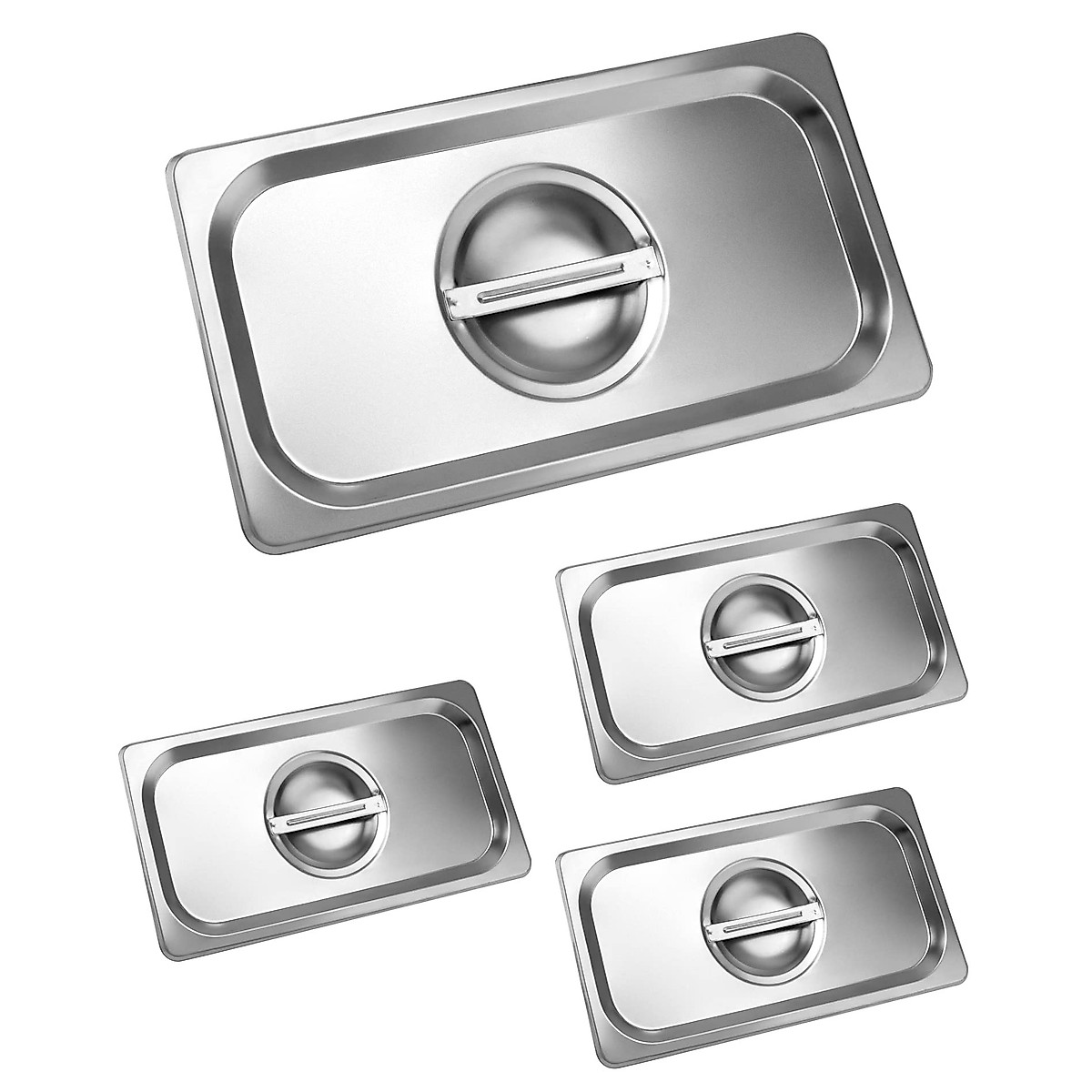 QWORK Solid Pan Lid with Handle, 4 Pack Stainless Steel Steam Table Pan Cover, for 1/3 Size Steam Pans