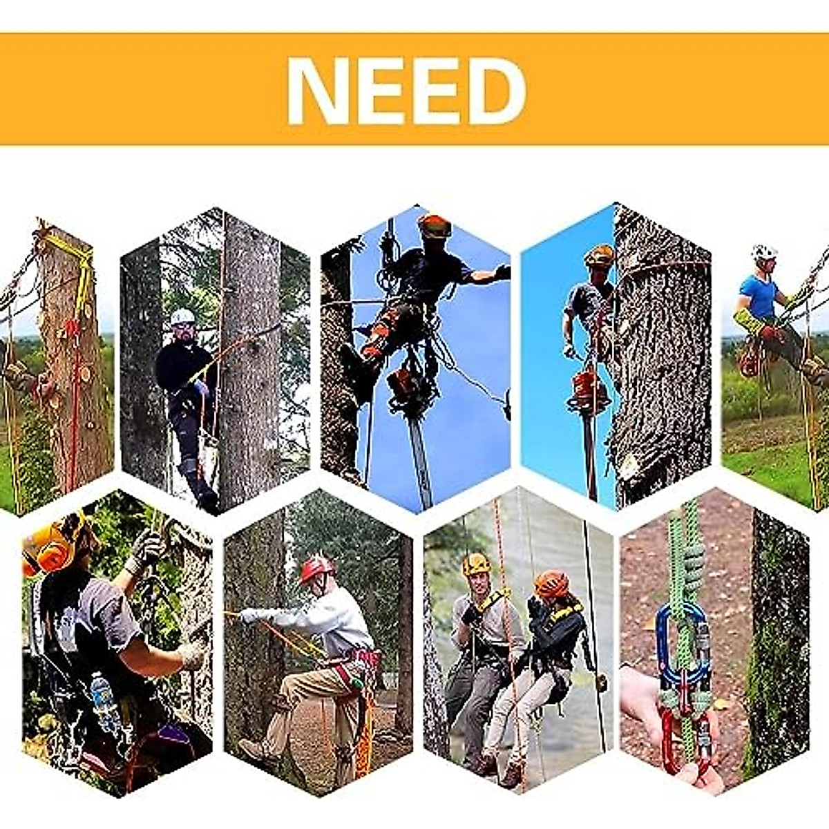 SEAAN Steel Wire Core Flipline Kit 1/2'' x 10FT Flipline for Tree Climbing Lanyard - Adjustable Lanyard, Better Grab, Low Stretch, Cut Resistant