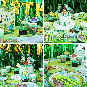 Partyville Dinosaur Party Decorations - Dinosaur Birthday Party Supplies Kit (SERVES 16) With Plates Cups Napkins Banner Cutlery BALLOON PUMP Tablecloth AND MUCH MORE