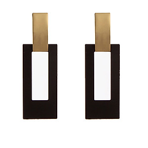 ONLYJUMP Chic Multi Heart Dangle Earrings 14k Plating Gold Black Fashion Simple Personality Long Drop Earrings Metal Love Geometry Earrings for Women Valentine Gift Statement Jewelry (Rectangle Metal)